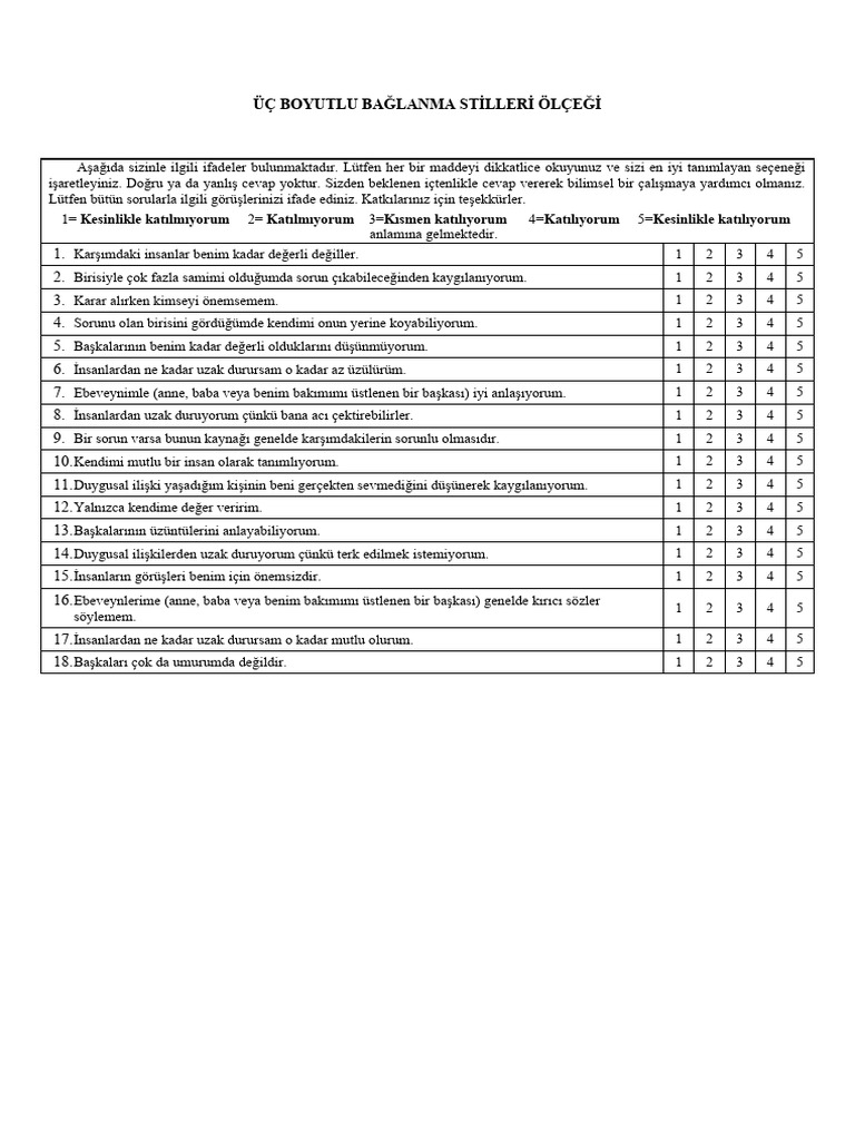 Baglanma Stilleri Ölcegi 2 | PDF Baglanma Stilleri Ölcegi 2 | PDF