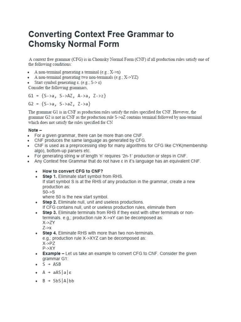 Converting CFG To Chomsky Normal Form | PDF | Theoretical Computer ... Converting CFG To Chomsky Normal Form | PDF | Theoretical Computer ...