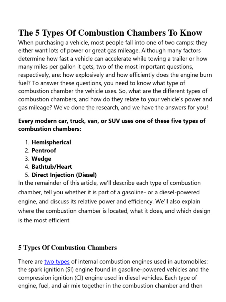 Combustion Chamber | PDF | Internal Combustion Engine | Diesel Engine