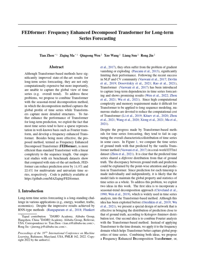 FEDformer - Frequency Enhanced Decomposed Transformer For Long-Term Series Forecasting ...