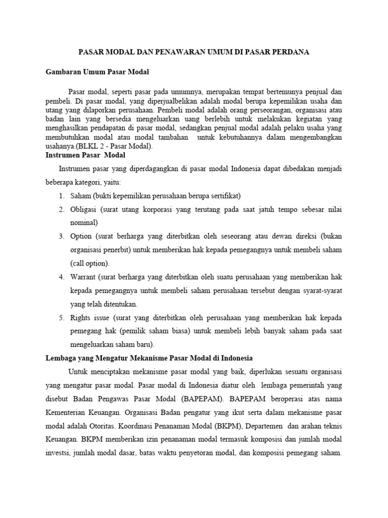 Pasar Modal Dan Penawaran Umum Di Pasar Perdana | PDF