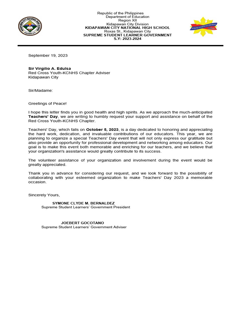 Letter Request For Assistance | PDF