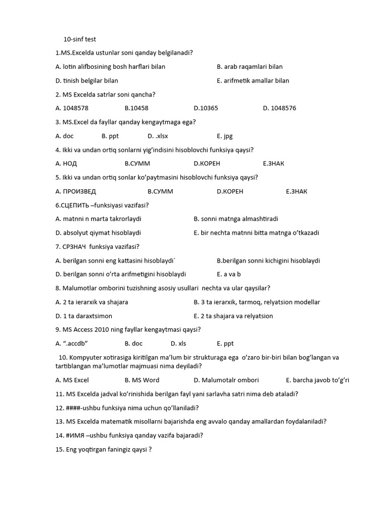 10-Sinf Informatika | PDF 10-Sinf Informatika | PDF