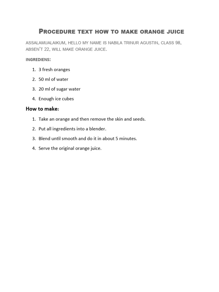 Procedure Text How To Make Orange Juice (Nabila Trinur Agustin 98) | PDF