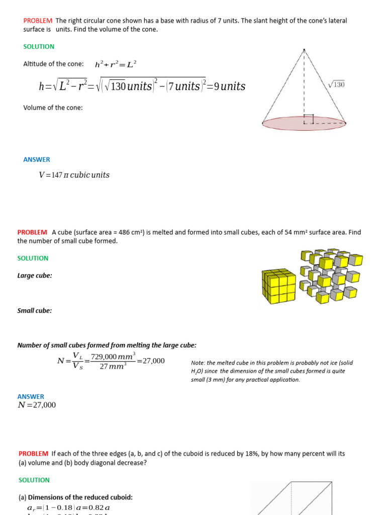 Selected Problems With Solution Cube Cuboid and Cone | PDF