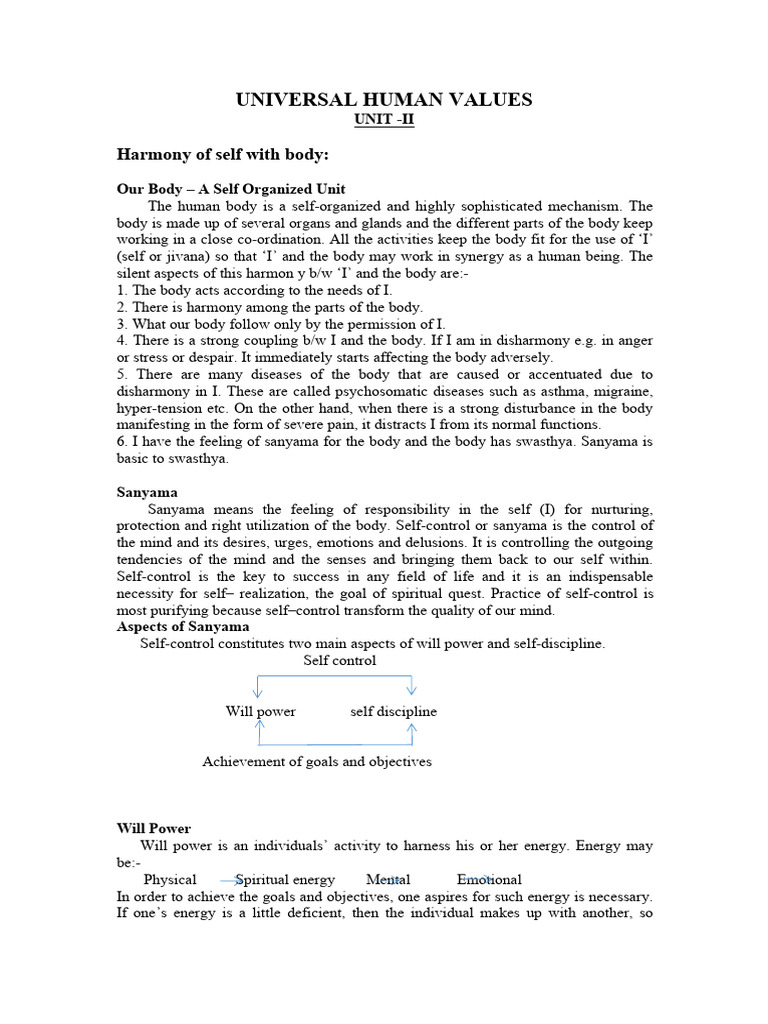Revised Notes UHV Unit 2 | PDF | Disciplines | Self Control