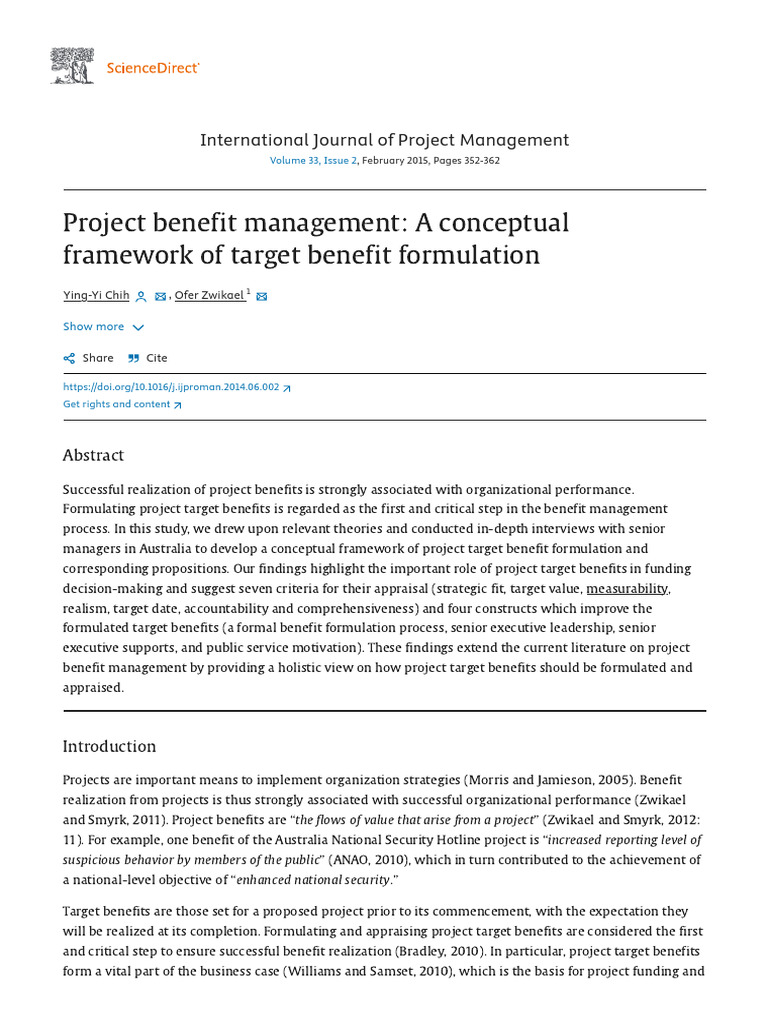 Project Benefit Management - A Conceptual Framework of Target Benefit ...