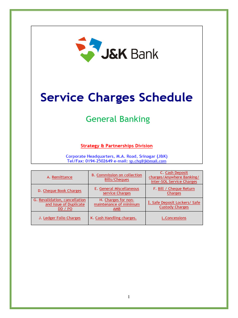 J&K Bank Service Charges Overview | PDF | Transaction Account | Cheque