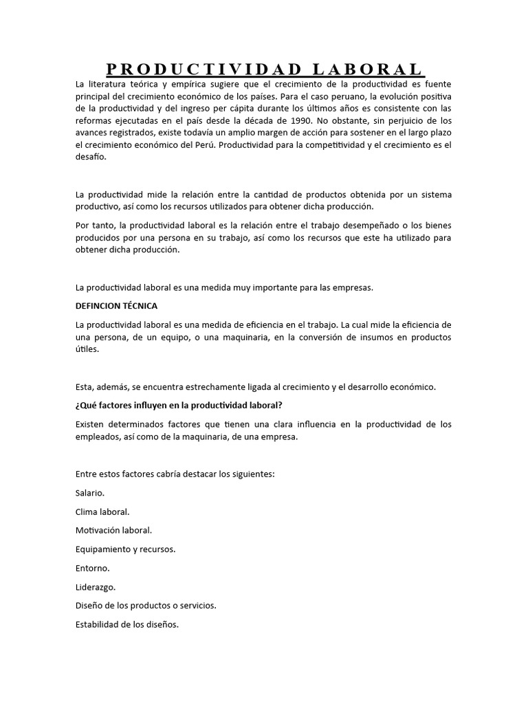 Rendimiento Laboral en El Trabajo | PDF | Business | Crecimiento económico