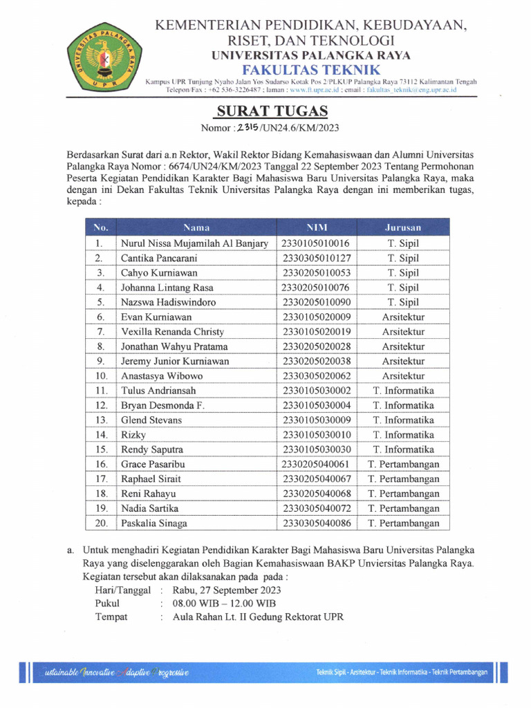 Surat Tugas Mahasiswa | PDF