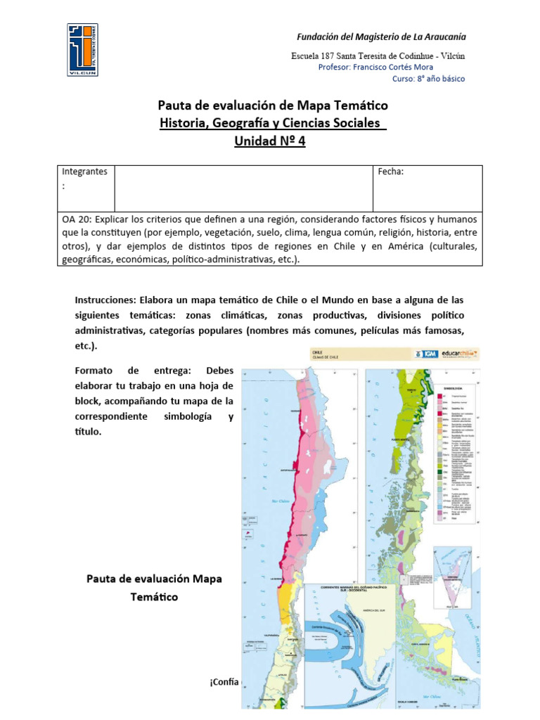 Pauta Ev Historia Mapa Tematico 8° Unidad 4 | PDF