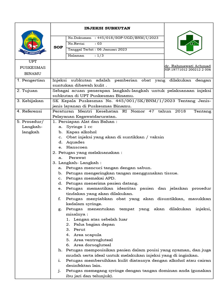 Sop Injeksi Subcutan | PDF