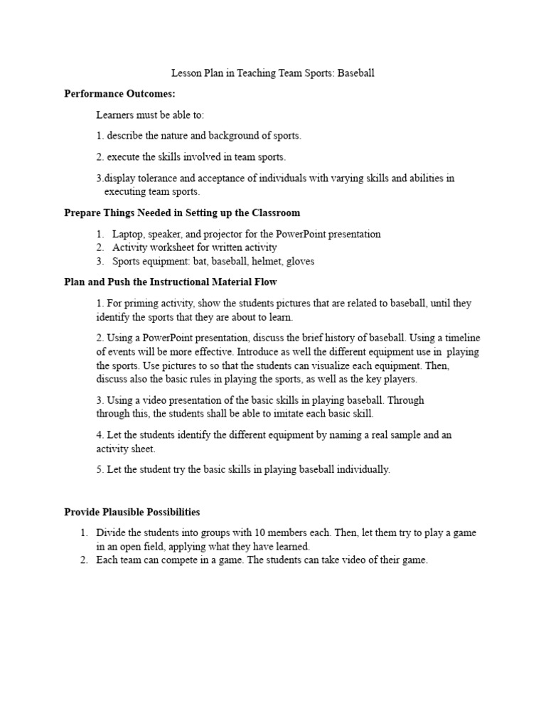 Teaching Team Sports: Baseball Lesson Plan | PDF