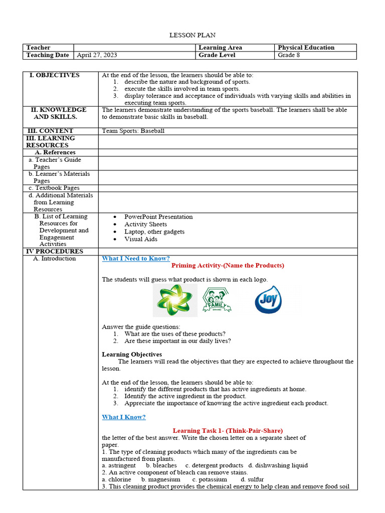 Lesson Plan | PDF | Detergent | Surfactant
