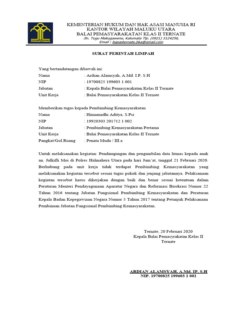 Surat Perintah Tugas Pembimbing Kemasyarakatan | PDF | Ilmu Sosial
