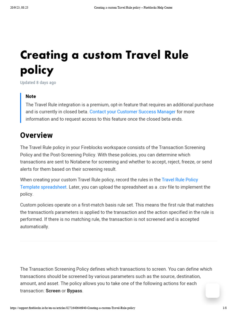 Customizing Fireblocks Travel Rule Policy | PDF | Bitcoin | Information ...