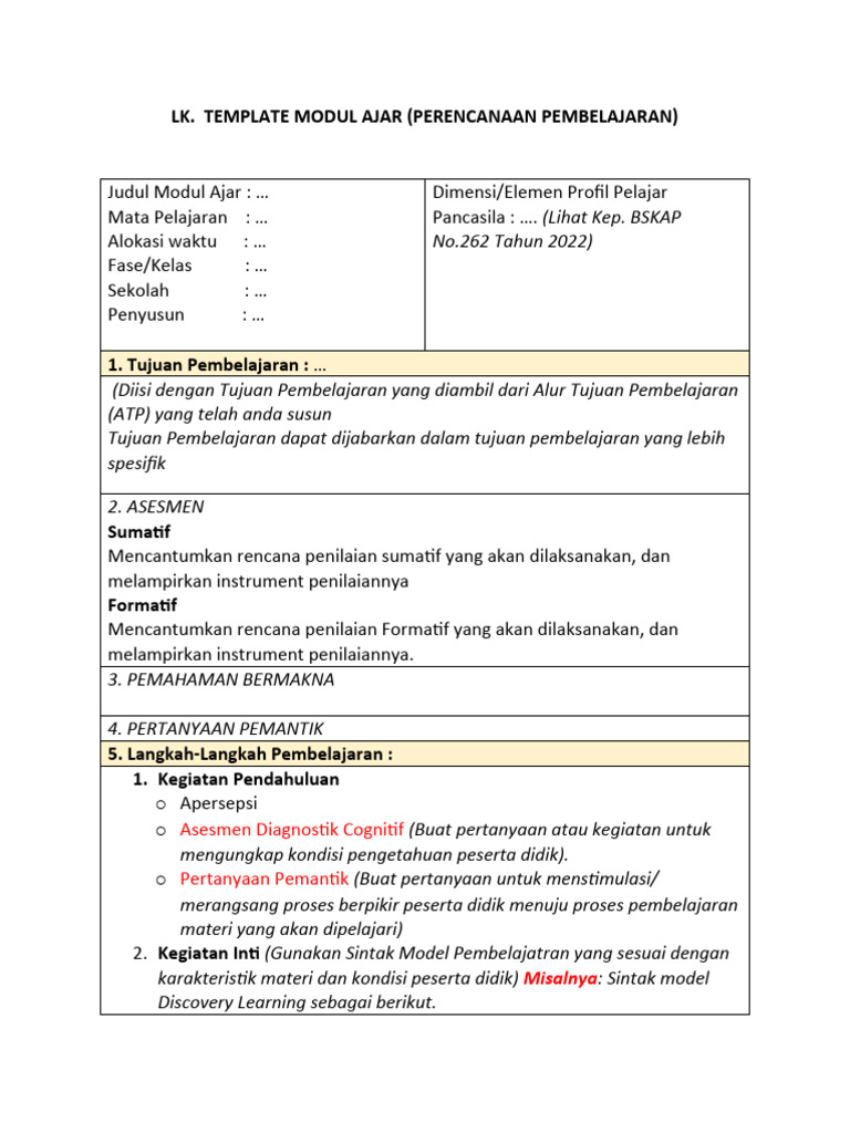 LK Template Modul Ajar-Lengkap | PDF