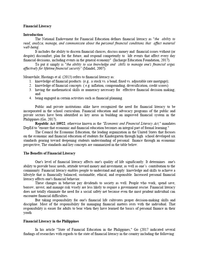 Financial Literacy | PDF | Financial Literacy | Literacy