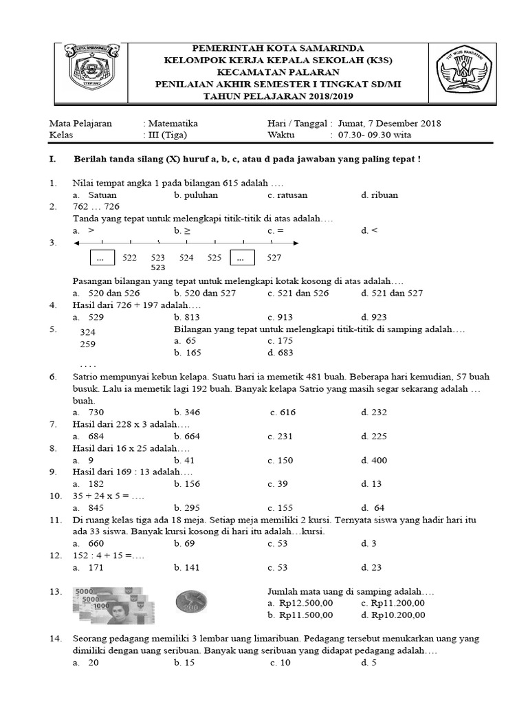 Soal MTK KLS 3 | PDF