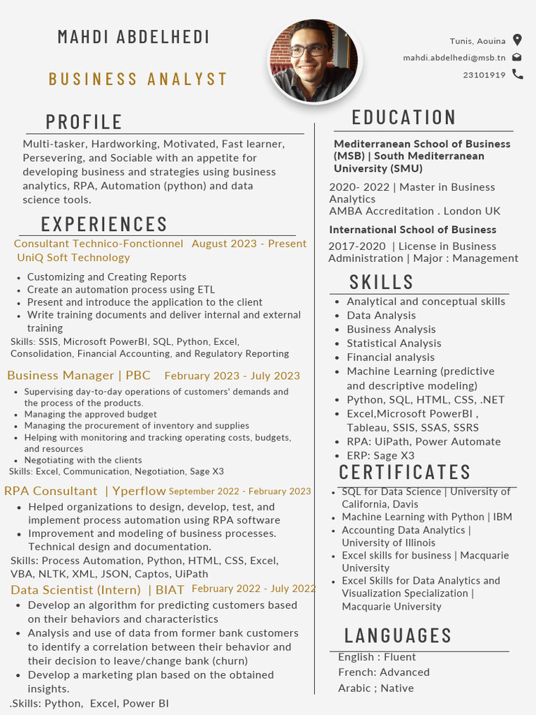 Mahdi Abdelhedi CV | PDF | Microsoft Excel | Analytics