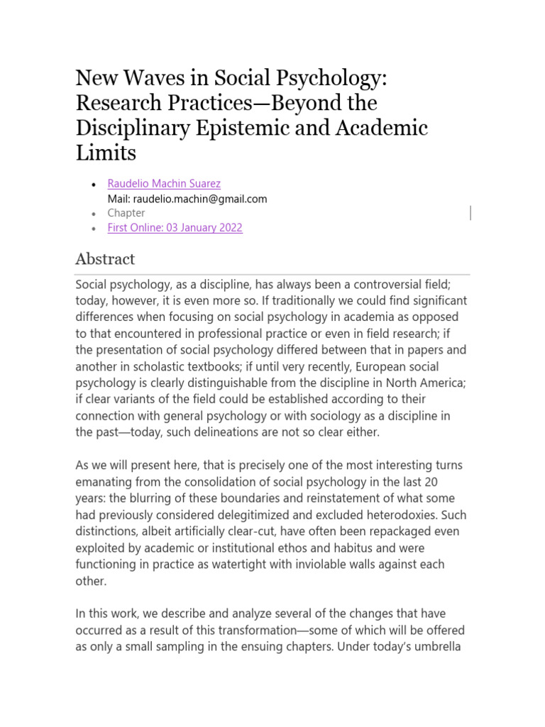 New Waves in Social Psychology - Research Practices-Beyond The ...