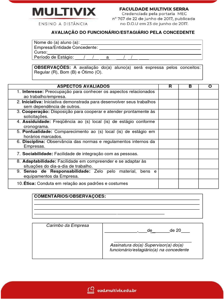 Modelo de Avaliação Pela Concedente | PDF
