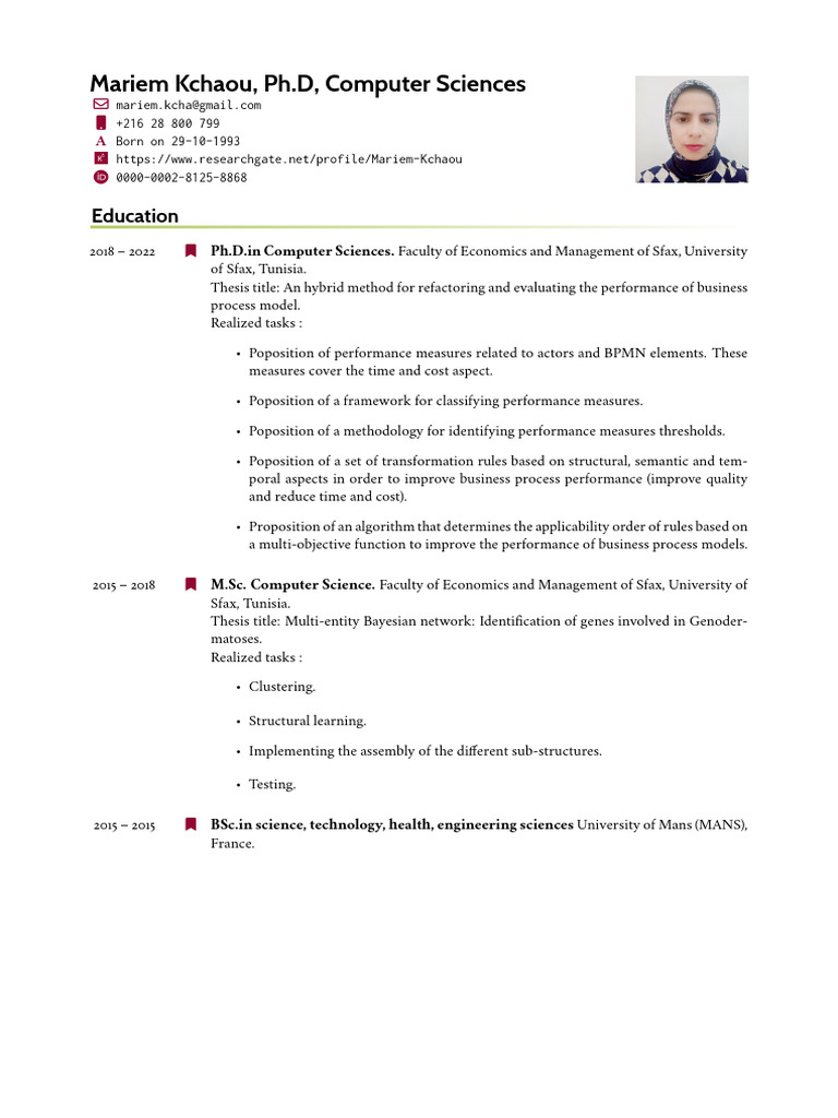 CV Mariem Kchaou Anglais | PDF