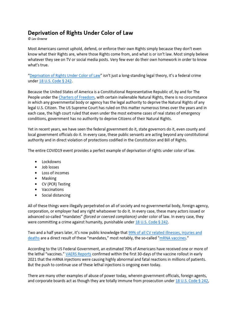 Deprivation of Rights Under Color of Law | PDF | Justice | Crime & Violence