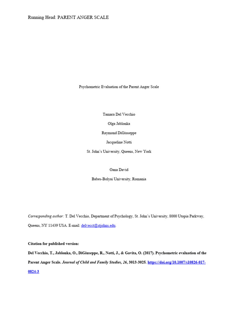 Parent Anger Scale Preprint | PDF | Anger | Emotions