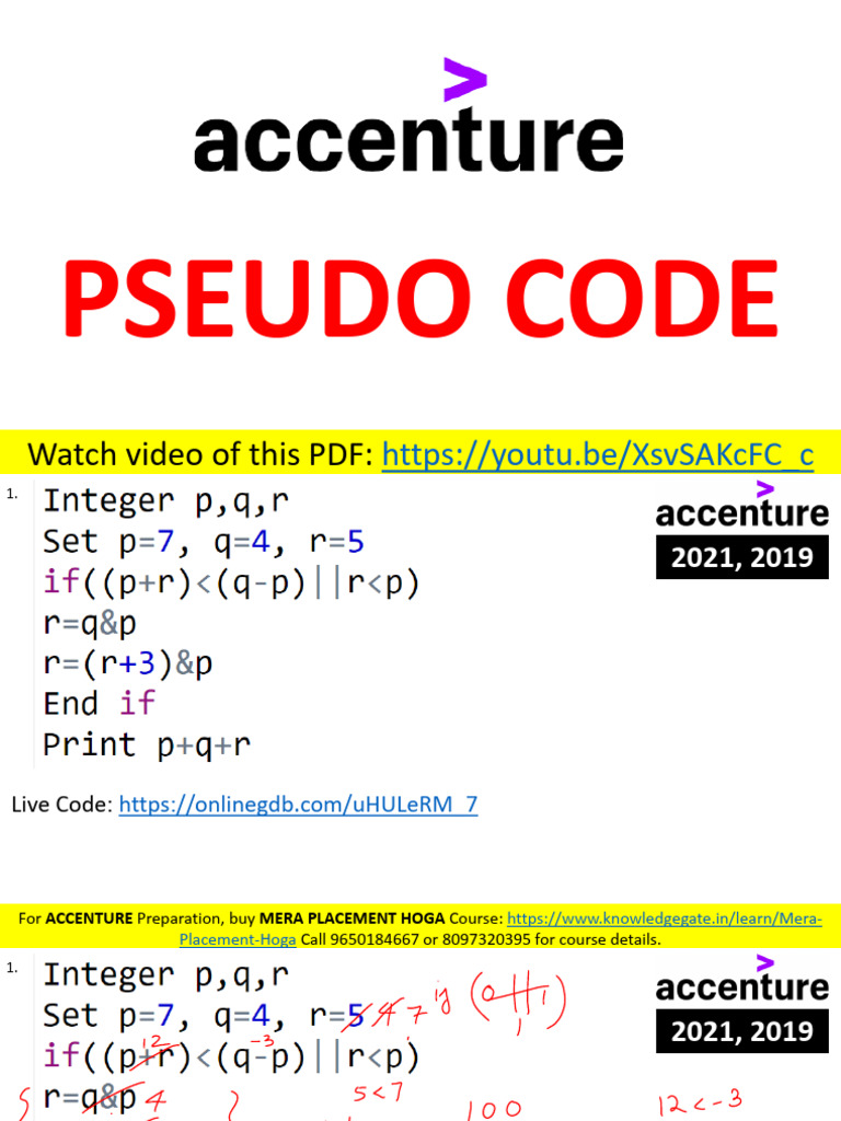 Accenture Pseudo Code Notes By Knowledge Gate Pdf Computing Computer Programming 7420
