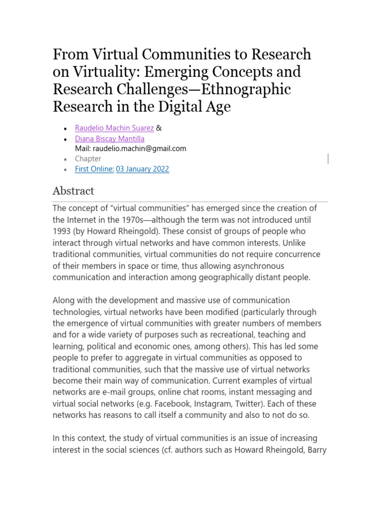 From Virtual Communities To Research On Virtuality | PDF | Politics ...