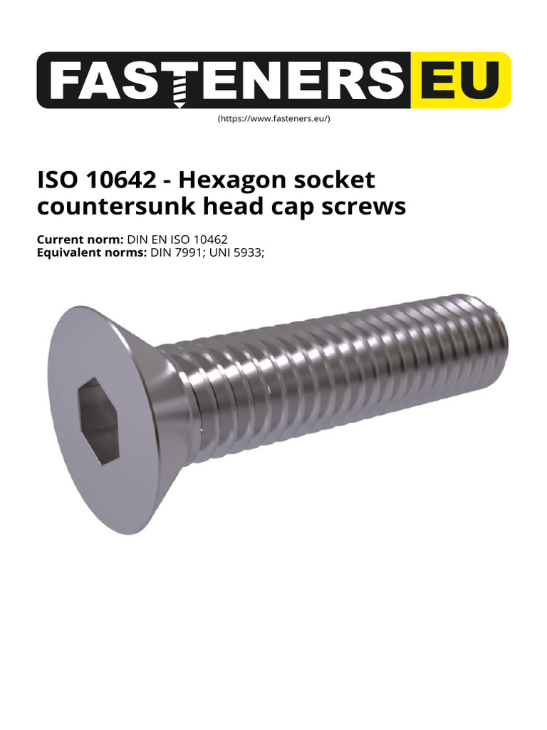ISO 10642 - Hexagon Socket Countersunk Head Cap Screws | PDF | Screw ...