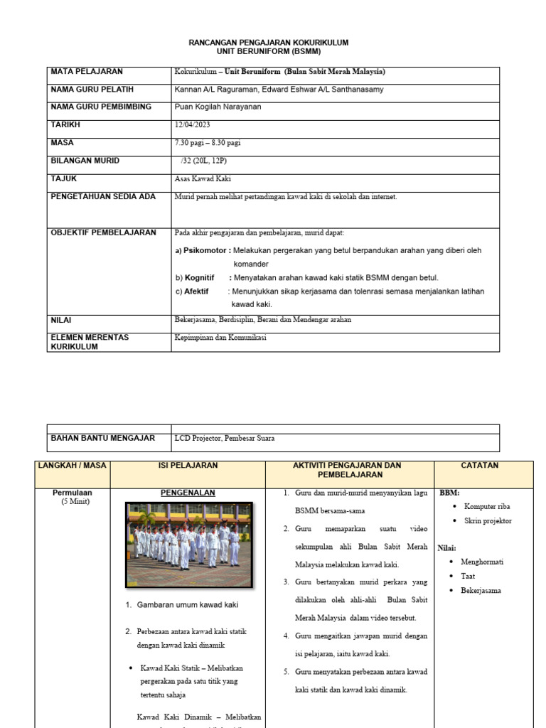 RPH Kokurikulum BSMM Penyeliaan | PDF