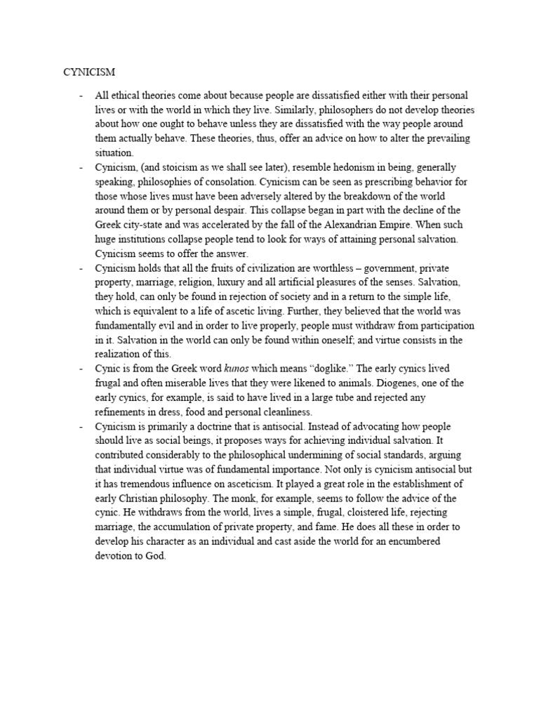 CYNICISM | PDF | Asceticism