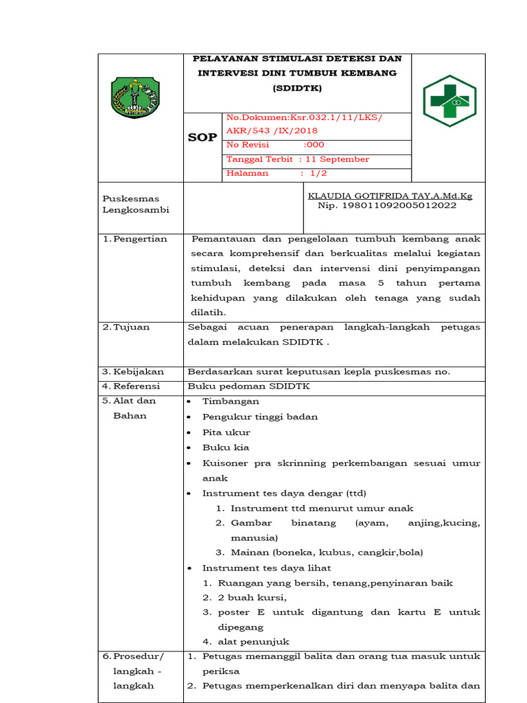 Sop Sdidtk | PDF | Kesehatan Holistik