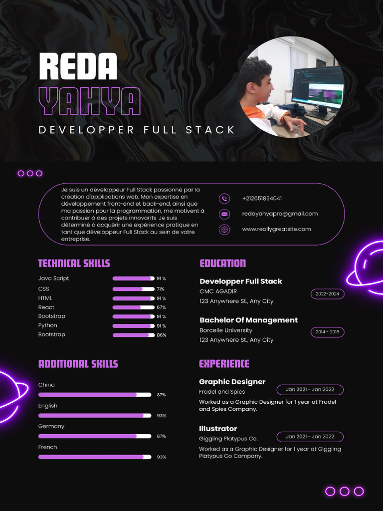 Black Purple Modern Neon Graphic Designer CV Resume | PDF