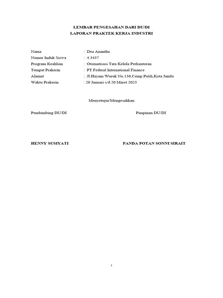 Lembar Pengesahan | PDF | Karier & Perkembangan | Bisnis