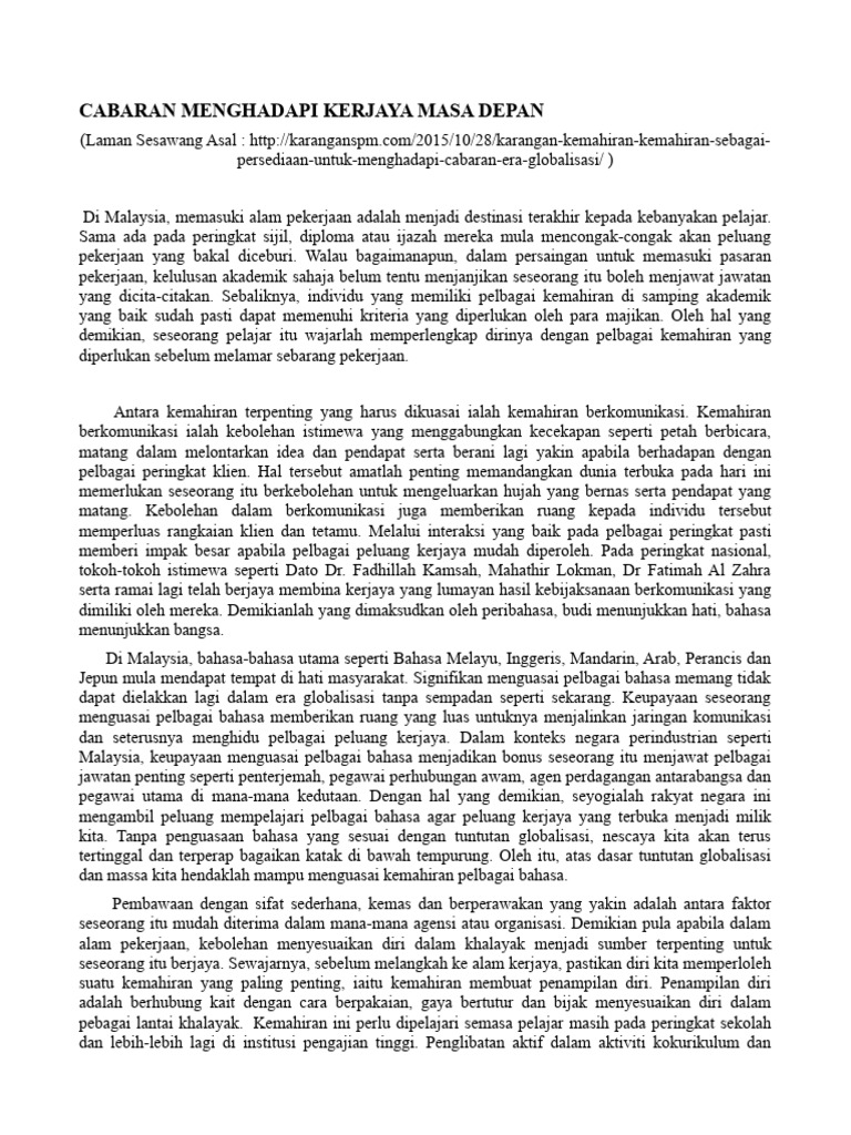 Cabaran Menghadapi Kerjaya Masa Depan 1 | PDF | Bisnis