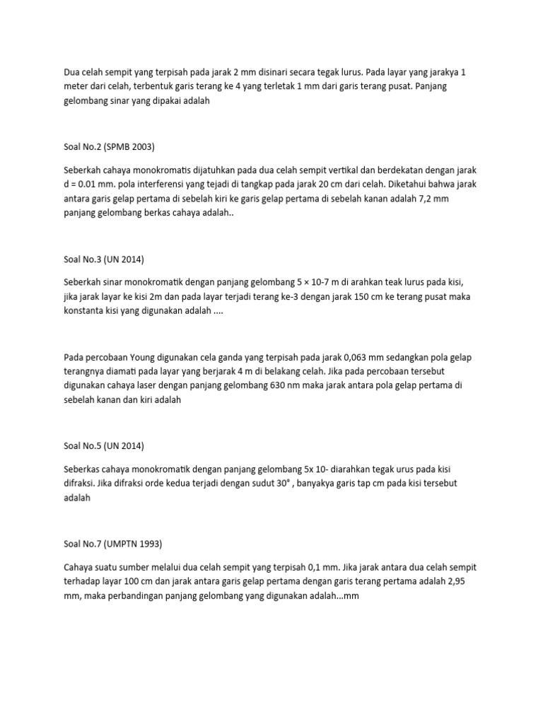Dua Celah Sempit Yang Terpisah Pada Jarak 2 MM Disinari Secara Tegak Lurus | PDF