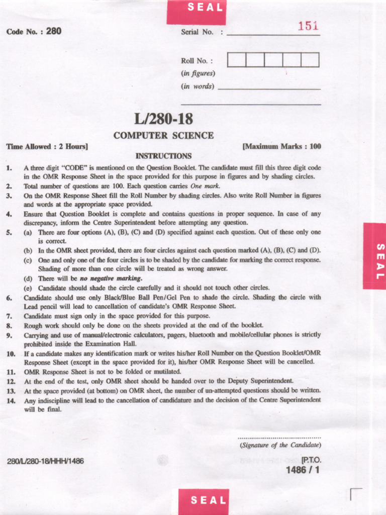 Computer Science Exam Instructions & Questions | PDF | Sampling ...