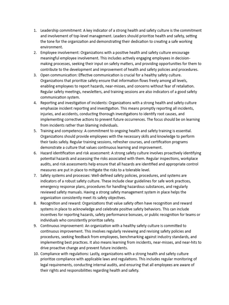 Positive Indicators of Safety Culture | PDF | Occupational Safety And ...