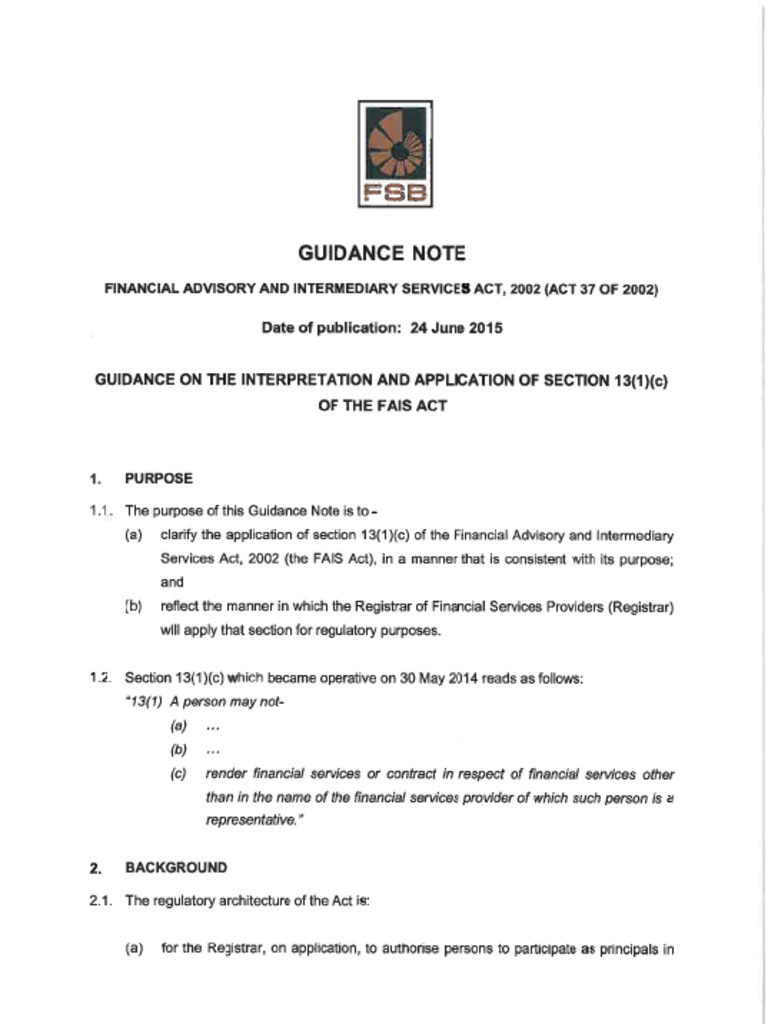 Guidance Note On The Interpretation and Application of Section 13 (1 ...