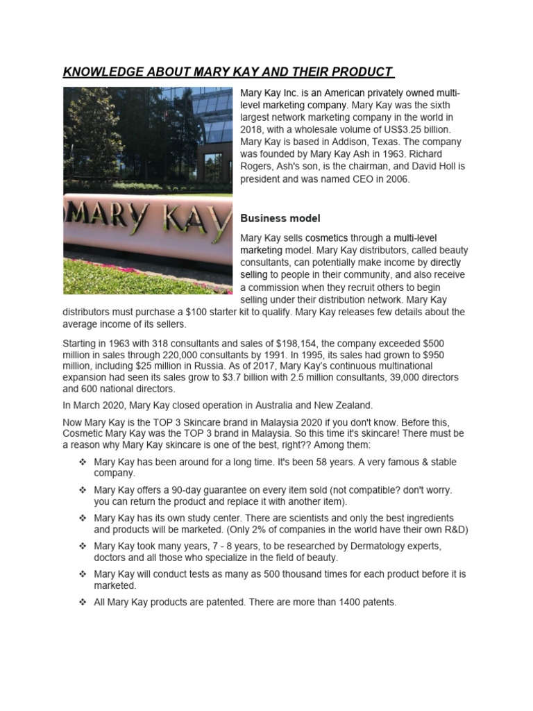 Knowledge About Mary Kay and Their Product | PDF