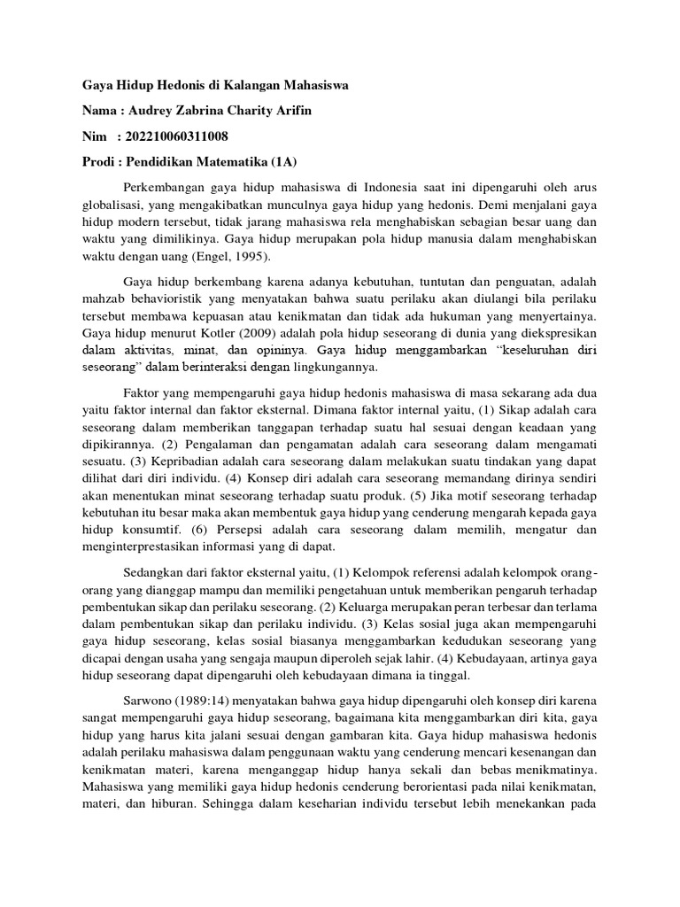 Gaya Hidup Hedonis Di Kalangan Mahasiswa | PDF