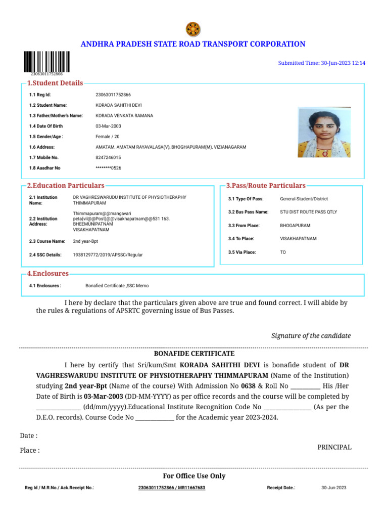 Apsrtc Bus Pass | PDF