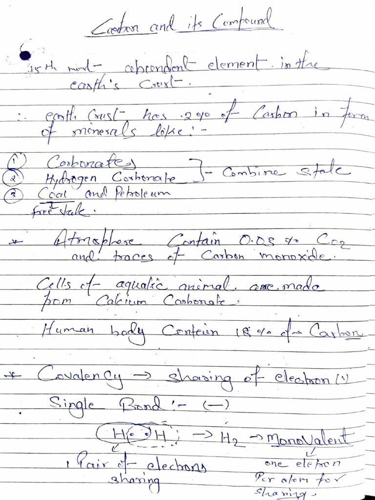 Carbon and Its Compounds Hand Written Notes | PDF | Chemistry