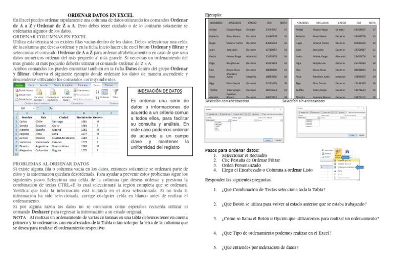 Ordenar Datos en Excel | PDF