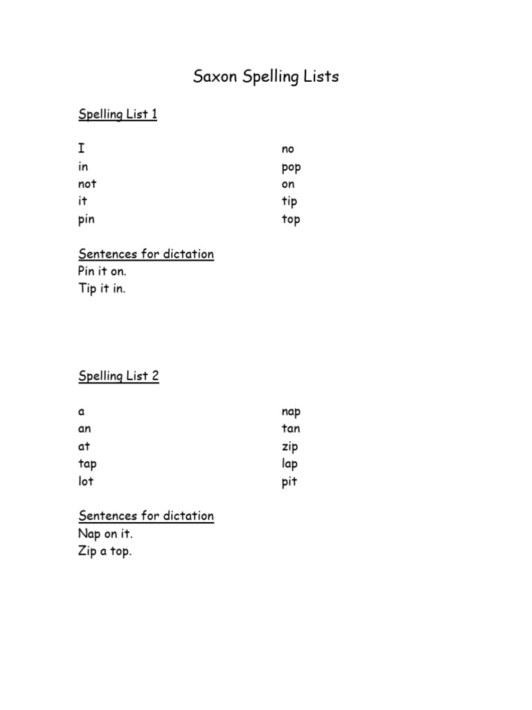 Microsoft Word - Saxon Phonics Spelling Lists 2 | PDF