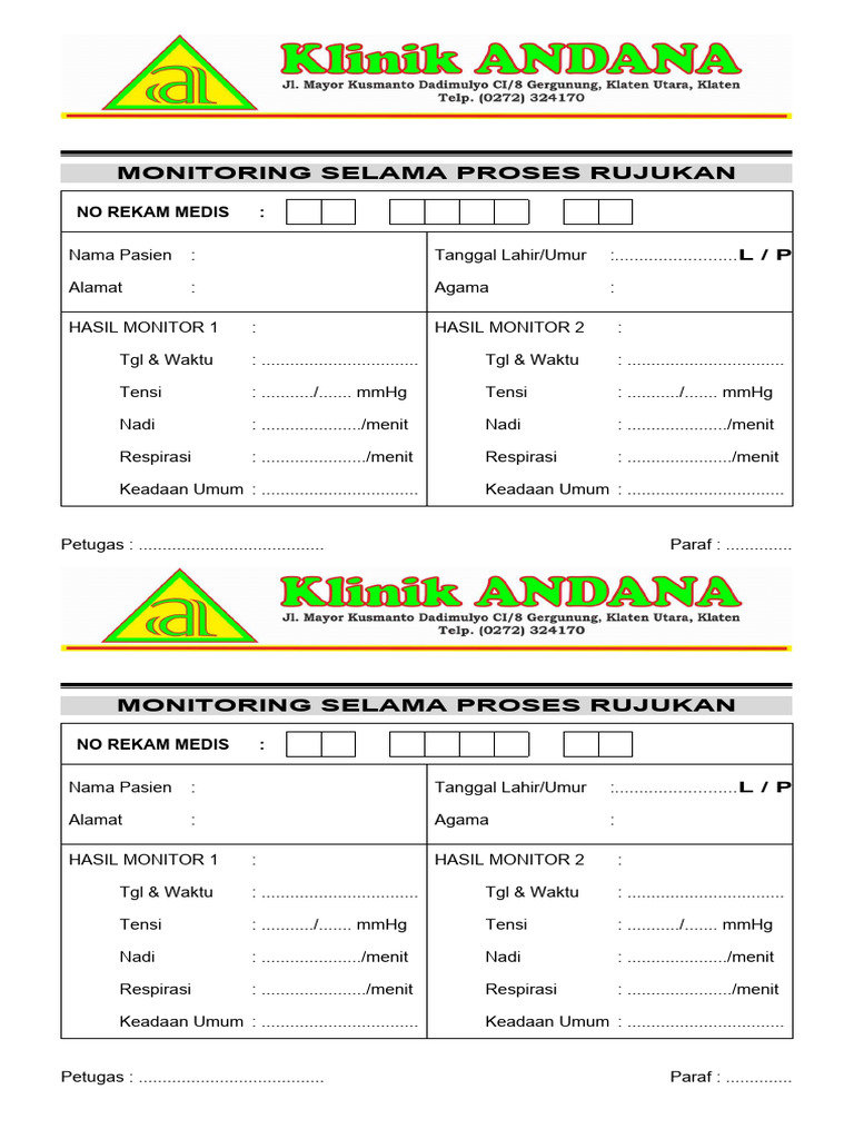 Form Monitoring Selama Proses Rujukan | PDF