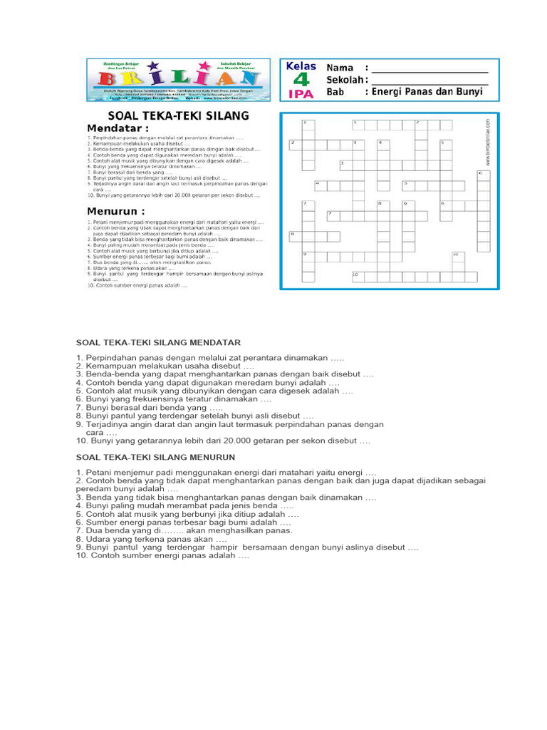 Soal Teka-Teki Silang Mendatar | PDF